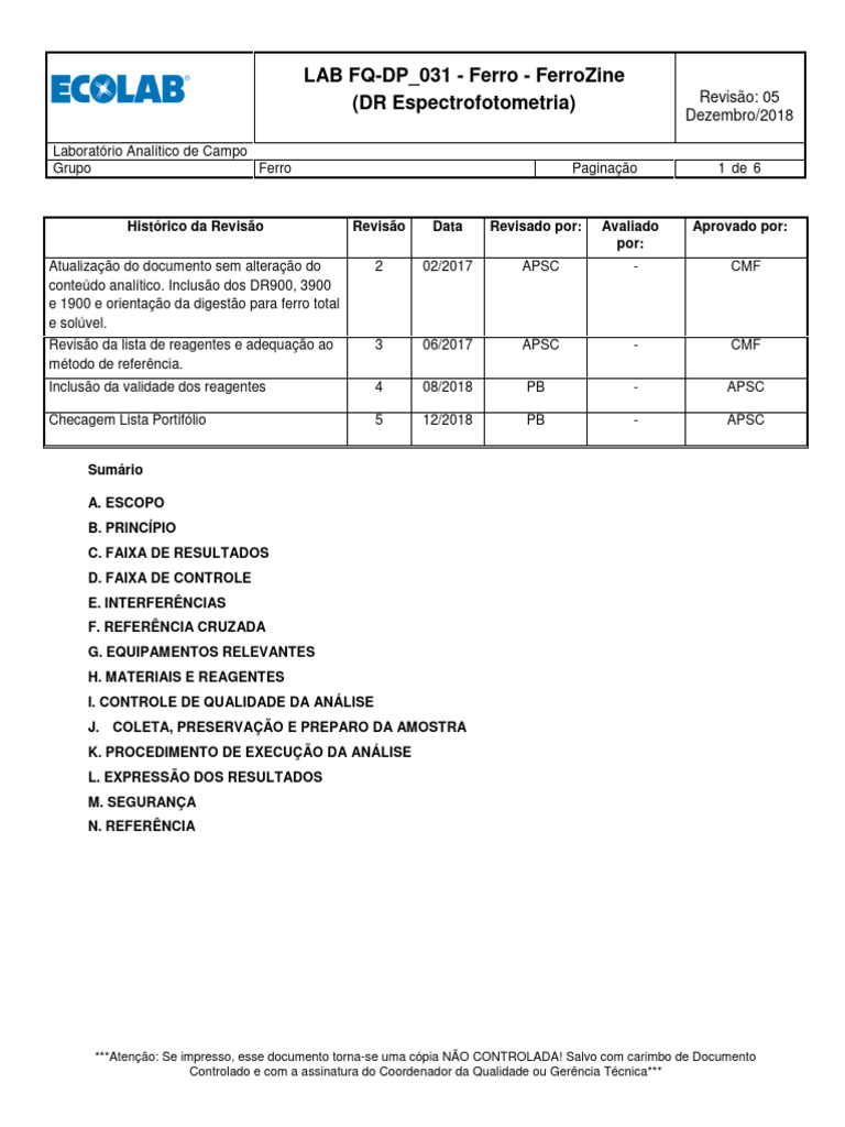 Análise de Ferro com FerroZine | PDF | Ferro | Espectrofotometria