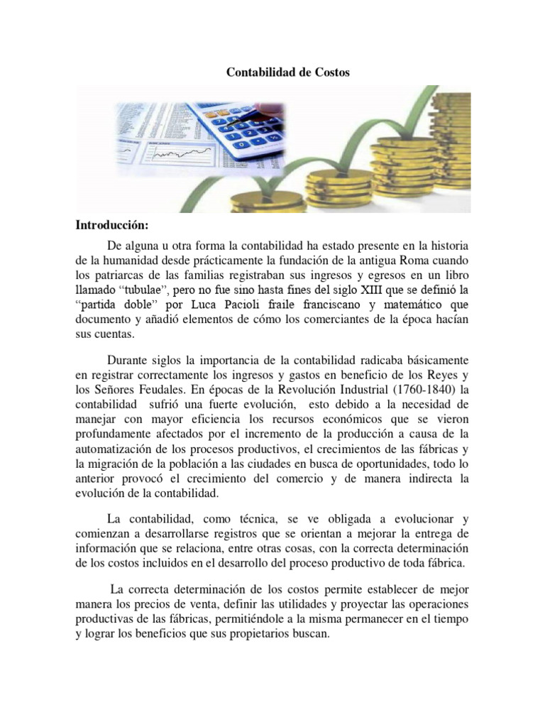 Unidad 1 Contabilidad de Costos (T) | PDF | Contabilidad | Costo