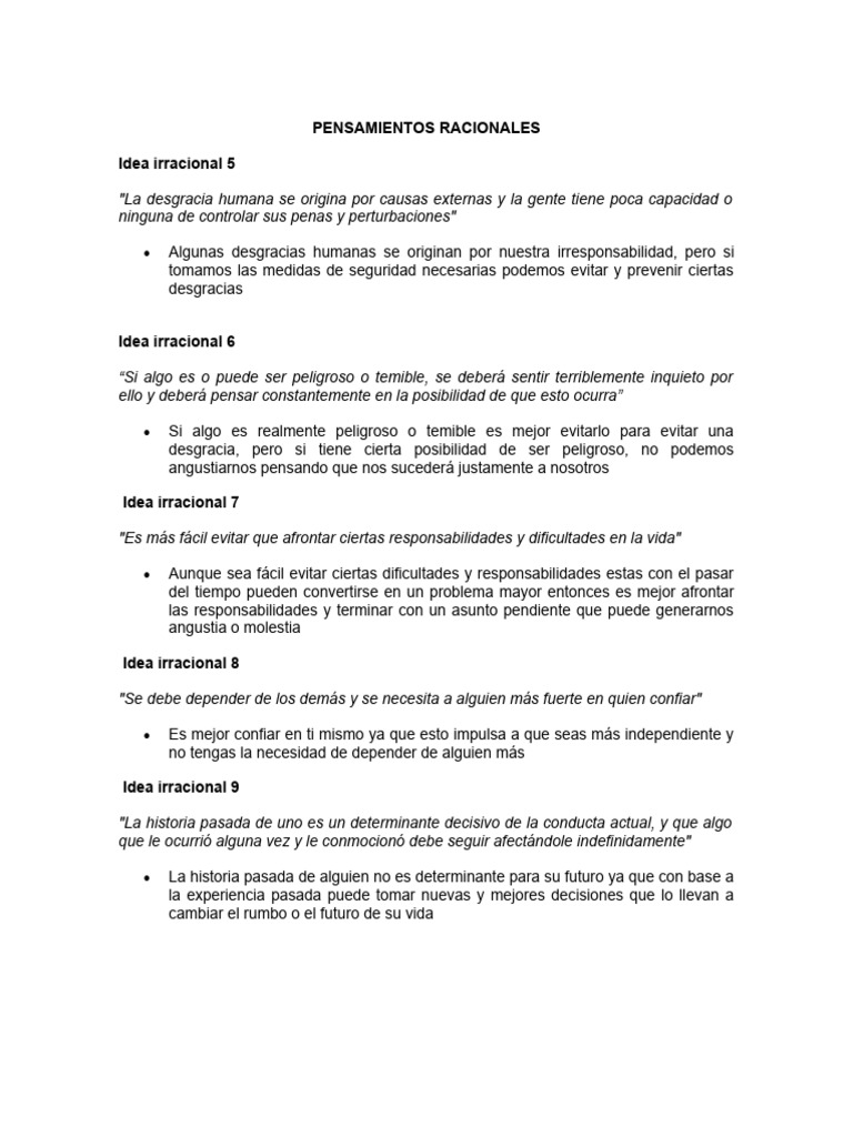 Pensamientos Racionales | PDF | Sicología | Ciencias del comportamiento