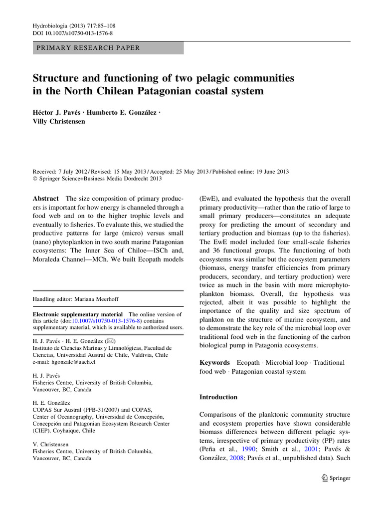 Paves Et Al 2013 Structure and Functioning of Two Pelagic (Hydrobiologia) | PDF | Food Web ...