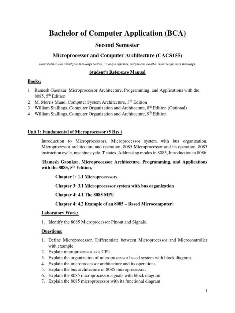 Microprocessor Computer ArchitectureCACS155 | PDF | Central Processing Unit | Computer Program