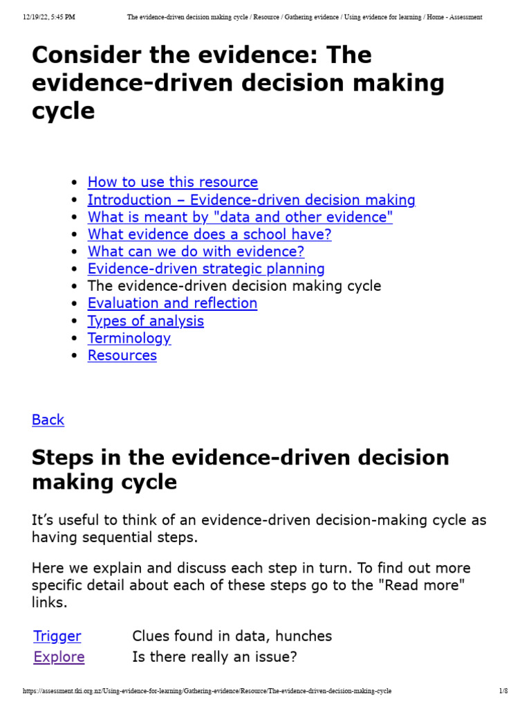 The Evidence Driven Decision Making Cycle Resource Gathering