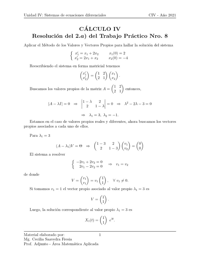 Practico 8 - Ejercicio 2a - 2021 | PDF | Valores propios y vectores propios | Ecuaciones