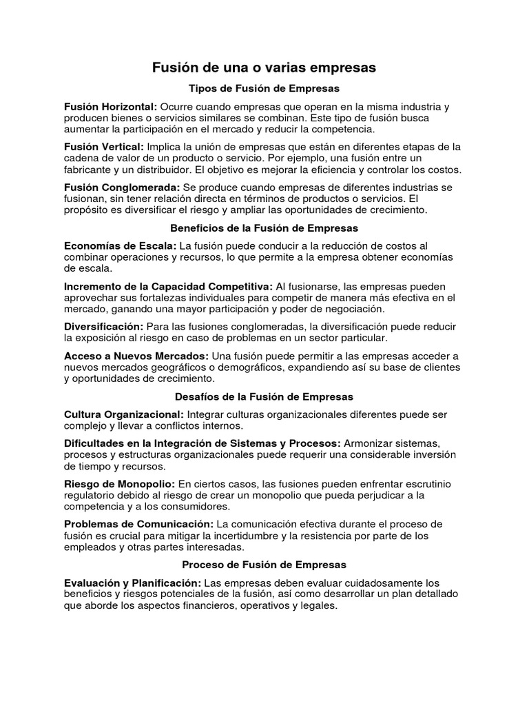 Tipos y Proceso de Fusión de Empresas | PDF | Business | Estado financiero