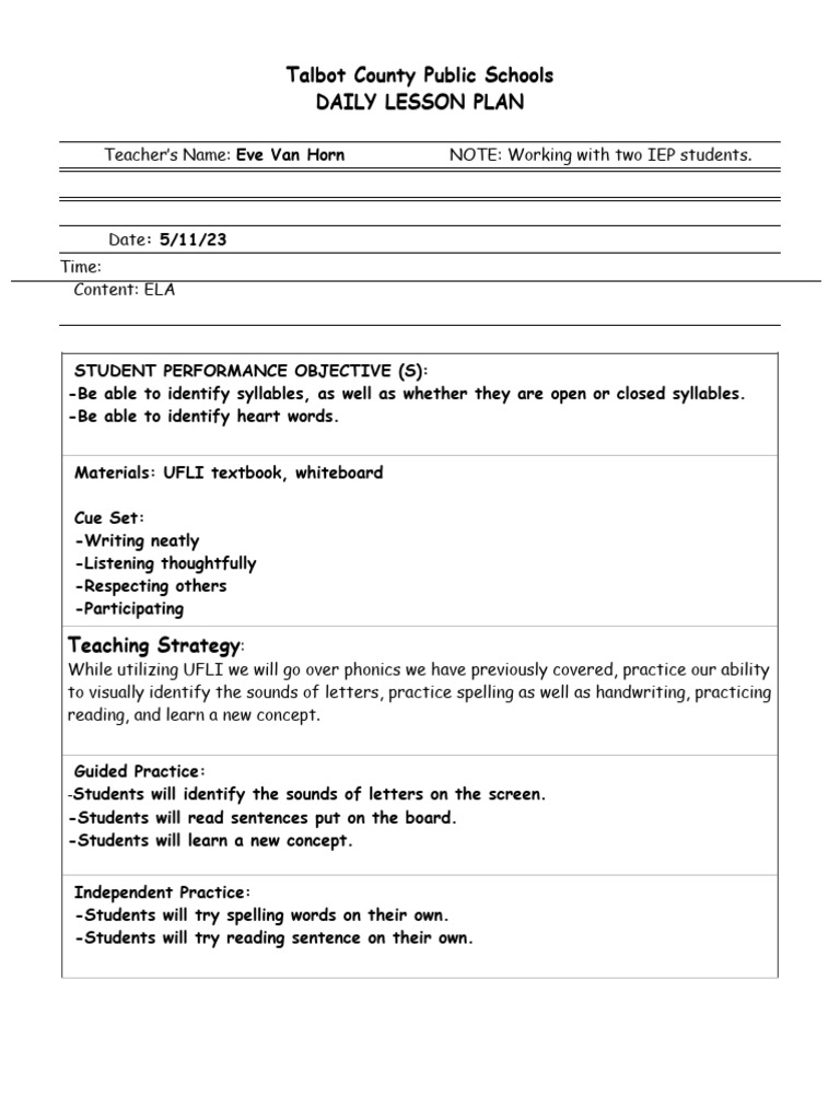 ELA Lesson Plan for IEP Students | PDF | Language Arts & Discipline