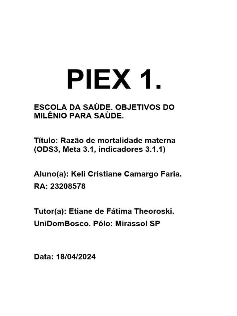 PIEX 1 Projeto Integrador de Extensão L-Saúde | PDF | Gravidez