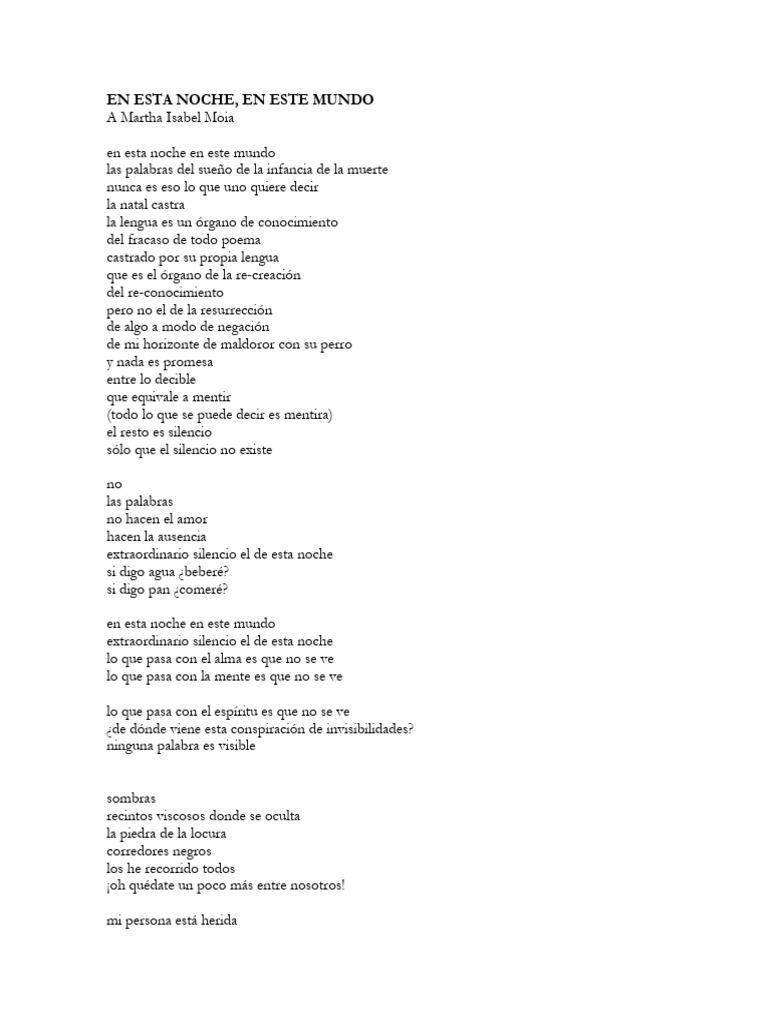 Alejandra Pizarnik - EN ESTA NOCHE EN ESTE MUNDO | PDF