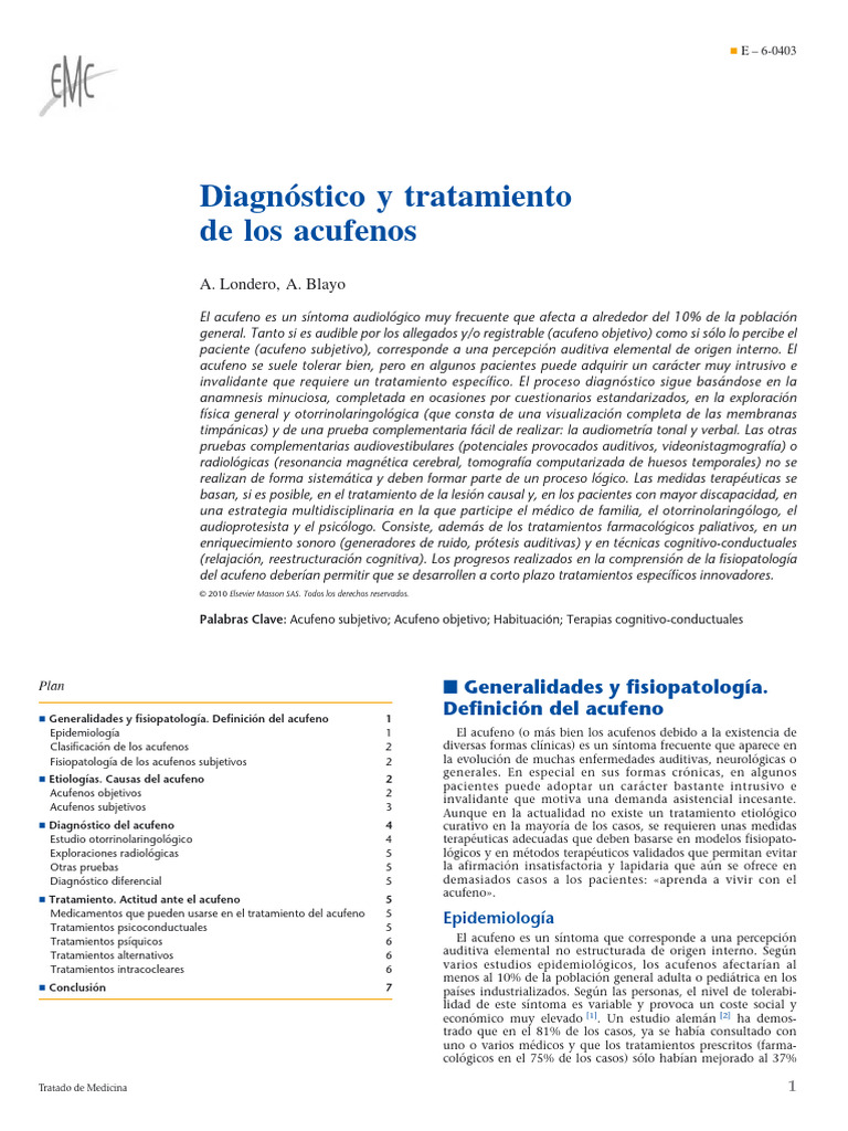 Diagnostico y Tratamiento Del Acufenos | PDF | Tinnitus | Terapia de ...
