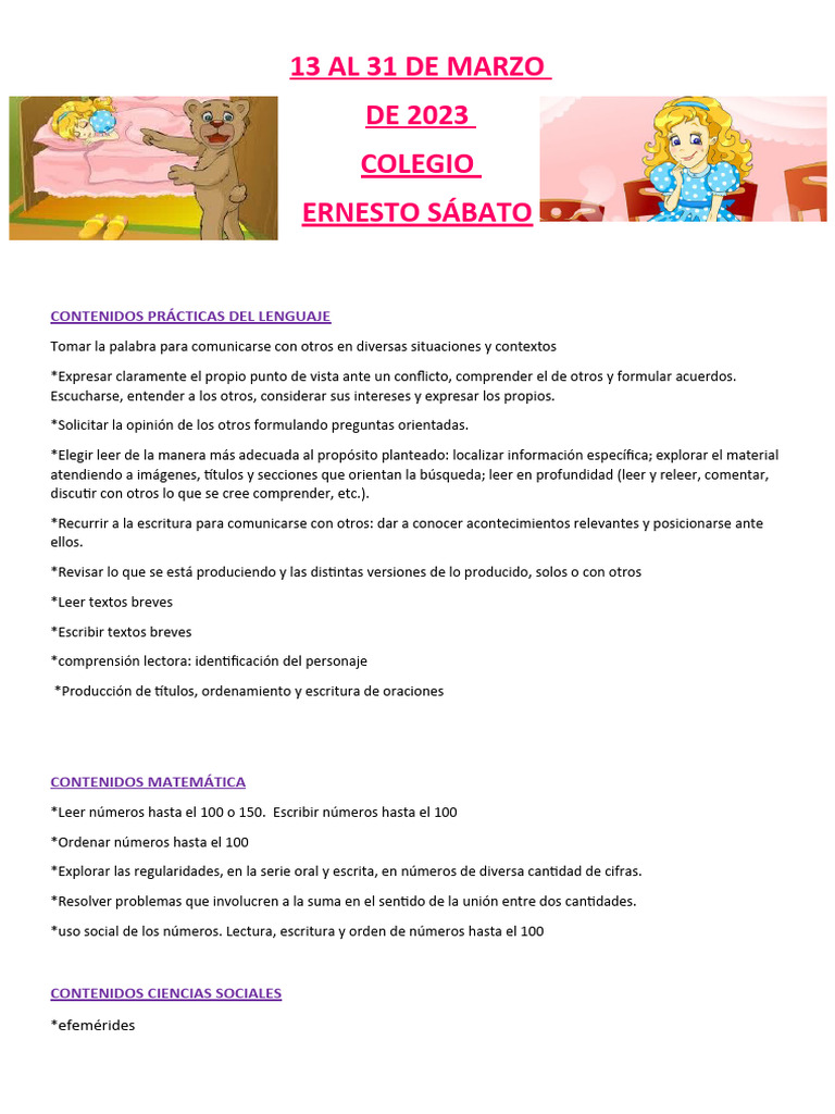 Actividades de Lenguaje y Matemática 2023 | PDF | Escritura