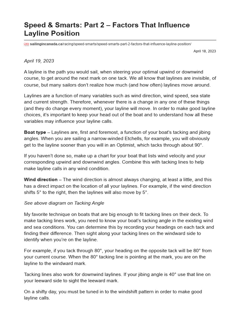 Factors Influencing Layline Position | PDF | Wound | Water Transport