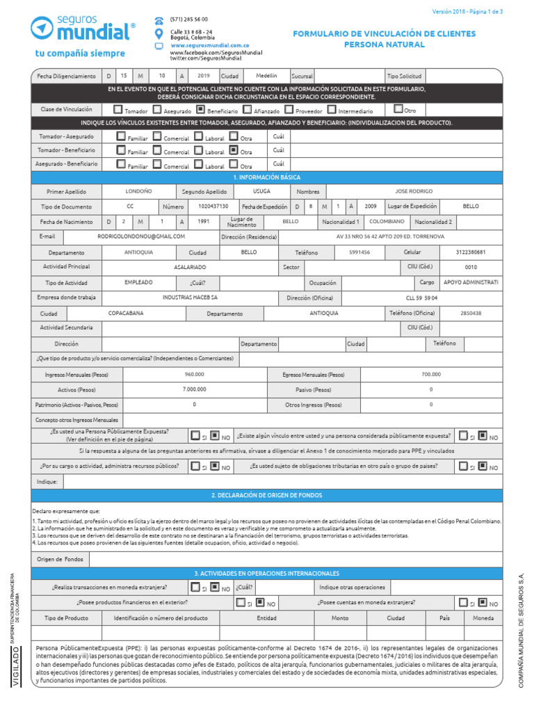 NUEVO_SARLAFT_-_PERSONA_NATURAL | PDF | Póliza de seguros | Seguro
