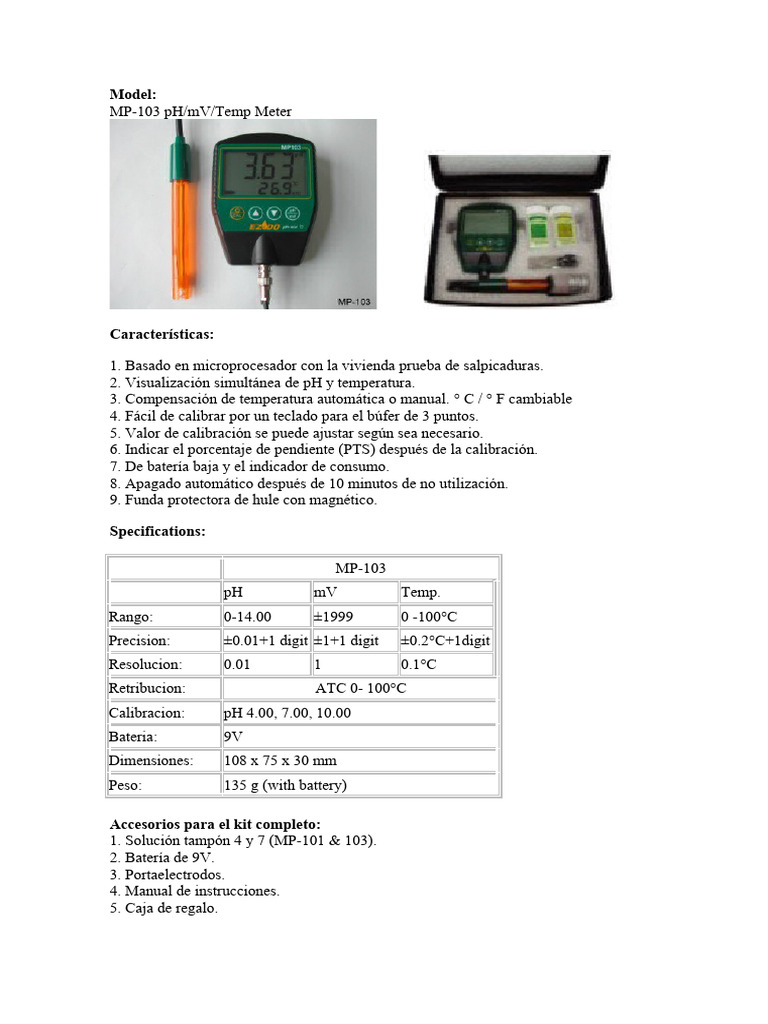 Medidor de PH Marca Gondo | PDF | Probabilidades y estadísticas ...