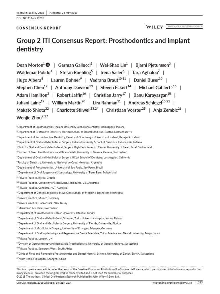 Group 2 ITI Consensus Report Prosthodontics and Implant Dentistry | PDF ...