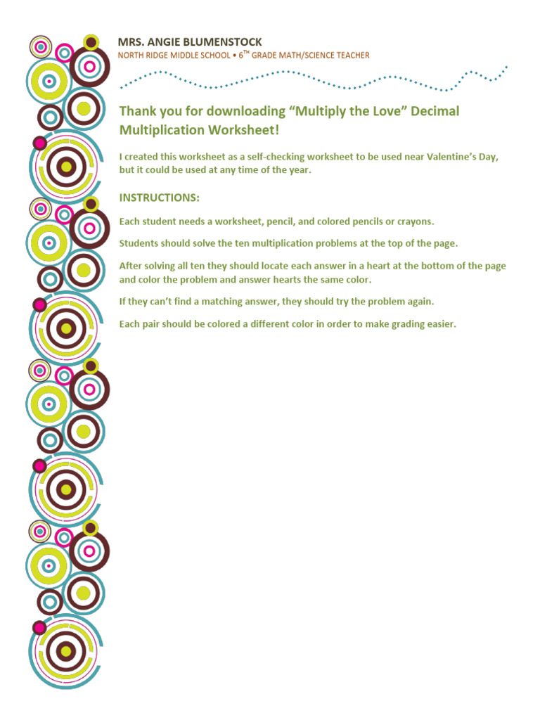 Thank You For Downloading "Multiply The Love" Decimal Multiplication ...