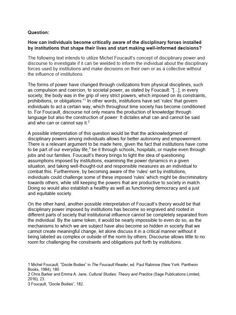 "Docile Bodies" Analysis (Foucault) | PDF | Michel Foucault | Power ...