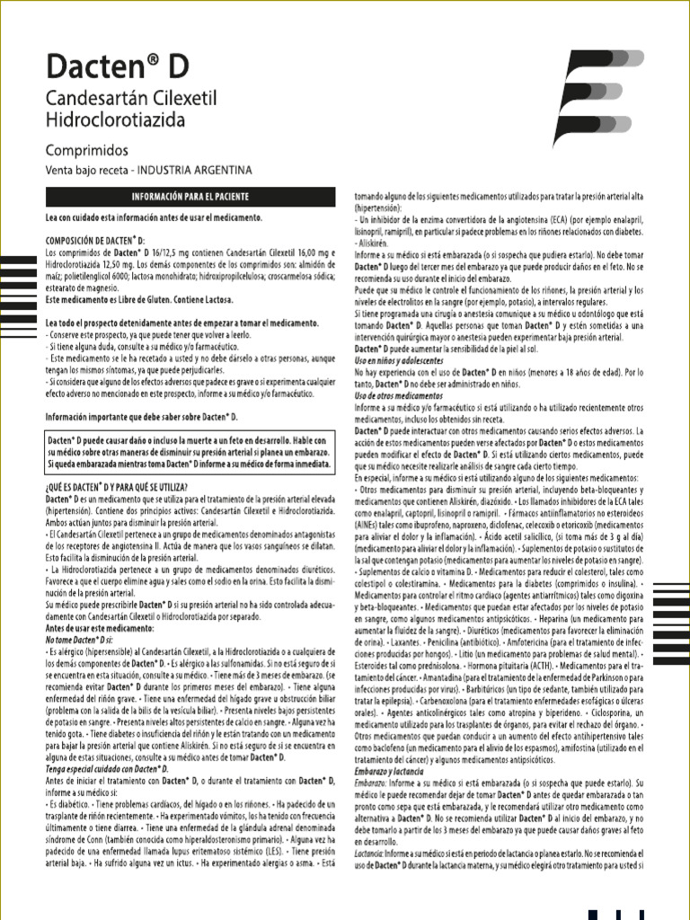 Dacten D: Indicaciones y Composición | PDF | Hipertensión ...