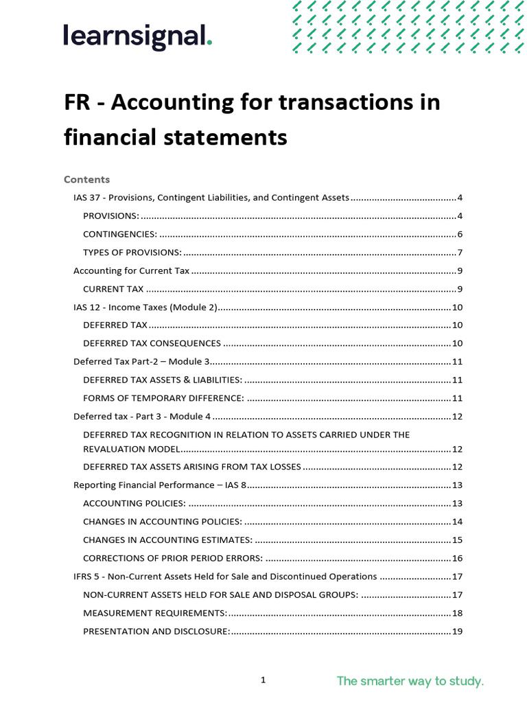 FR - Accounting For Transactions in Financial Statements | Download ...