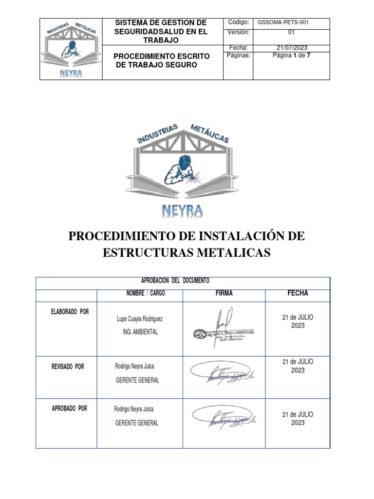 Pets-Sstma-001 - Instalación de Estructuras Metalicas | PDF | Soldadura | Construcción