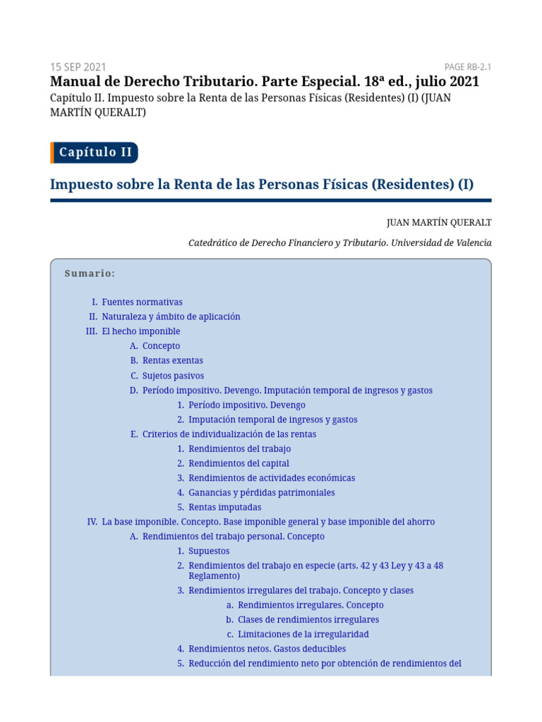 Tema 2 - Impuesto Sobre La Renta de Las Personas Físicas (I) | PDF | Impuestos | Impuesto sobre ...