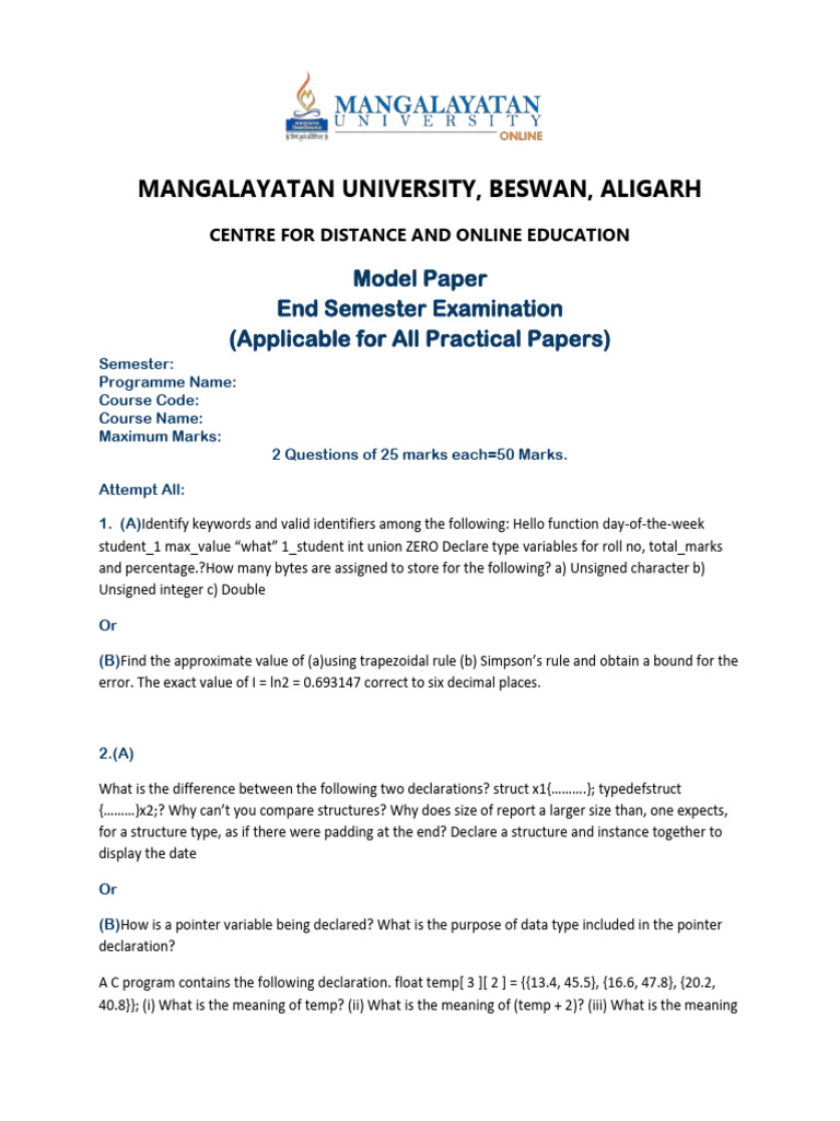 Exam Sample Paper - Practical Course | PDF | Computers