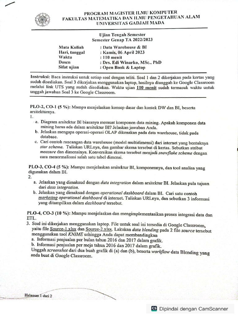 Uts - Data Warehouse - Pak Edi Winarko | PDF