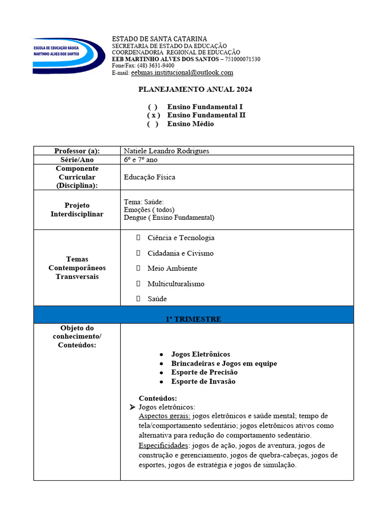 Plano Anual Fundamental Ii 6º E 7º Ano Pdf Danças Ginástica 6008