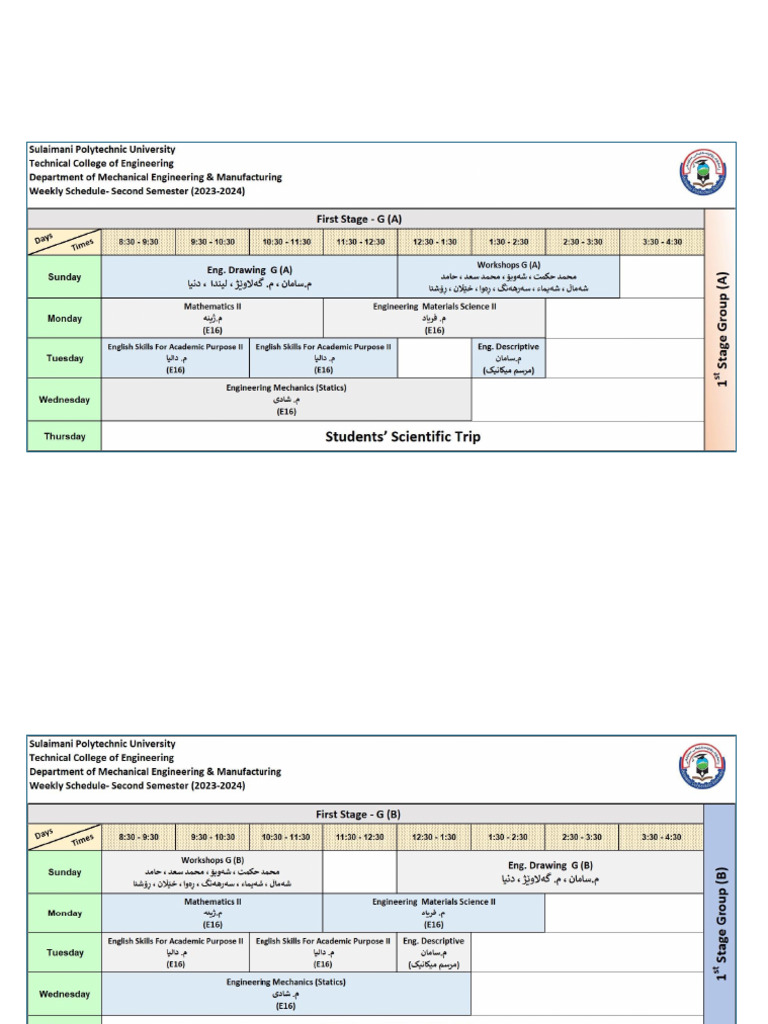 Weekly Time Table Spring Season 2023 2024 1 | PDF