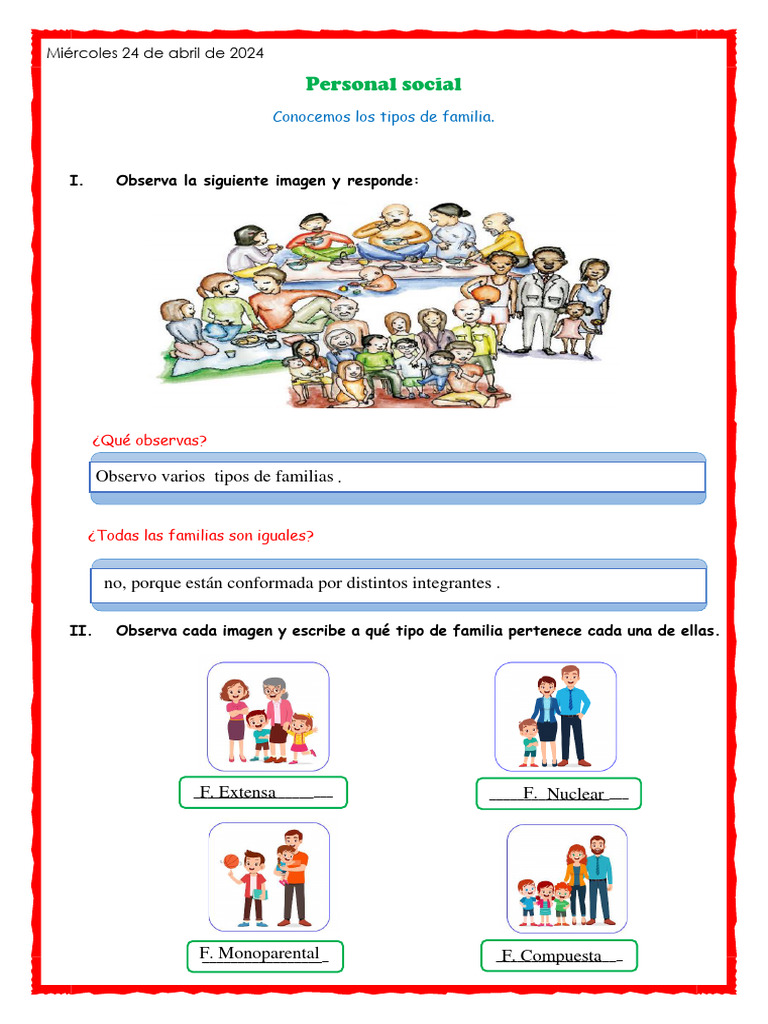 PS Ficha Los Tipos de Familia | PDF