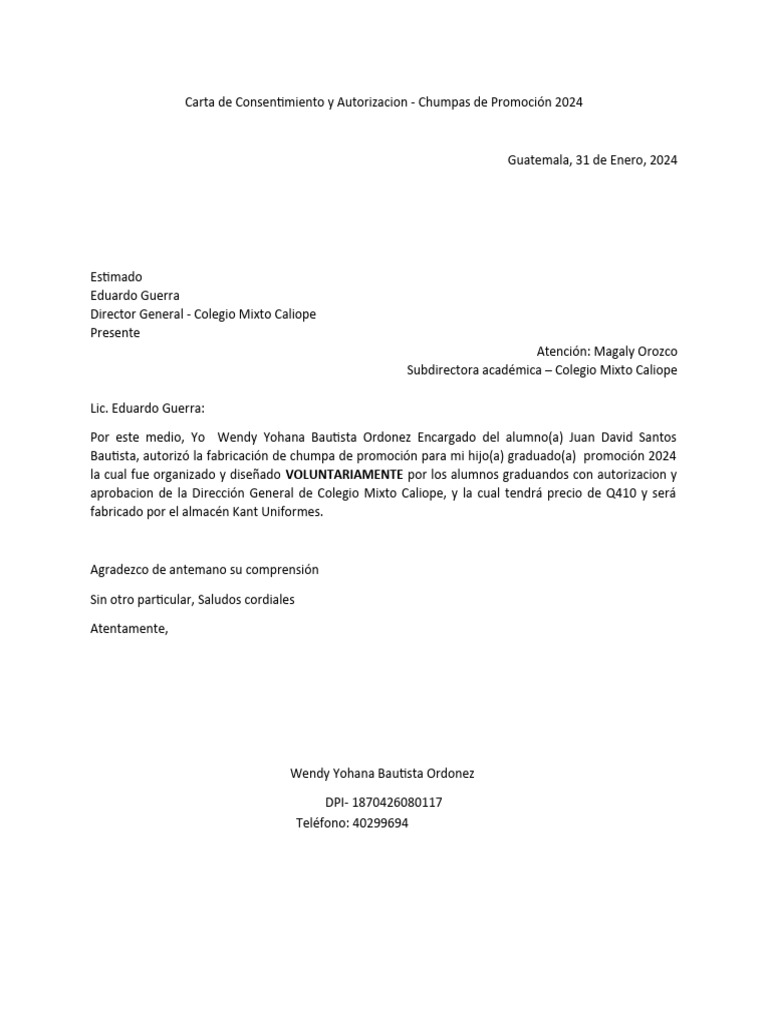 Consentimiento Chumpas Promoción 2024 | PDF