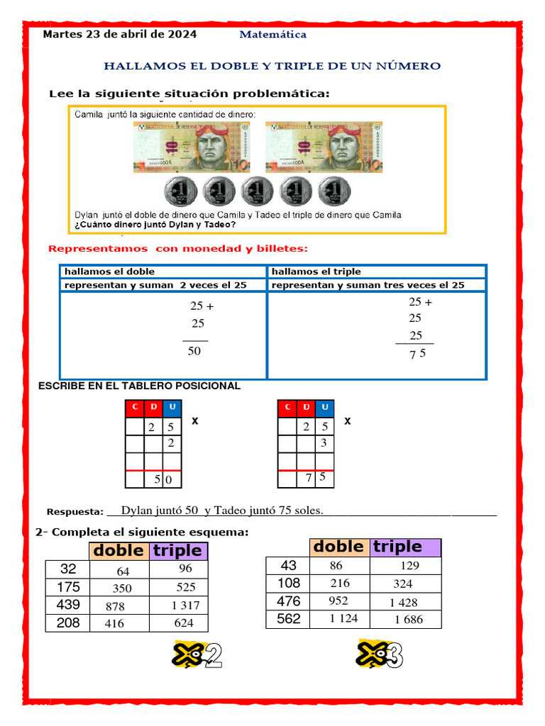 ficha hallamos el doble y el triple de un número | PDF