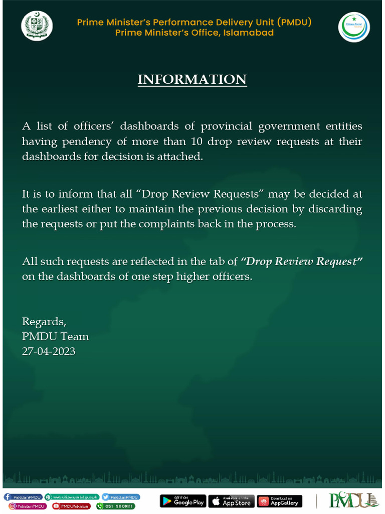 Pending Drop Review Requests Dashboard | PDF