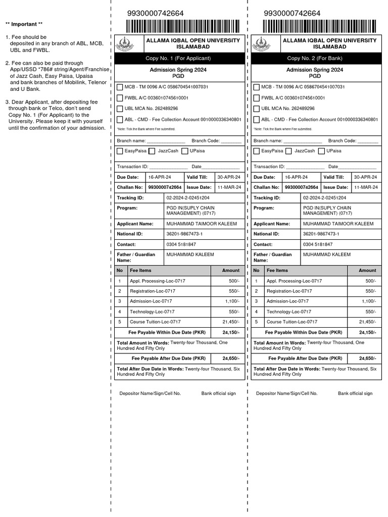 PGD Admission Fee Payment Instructions | PDF | Money | Service Industries