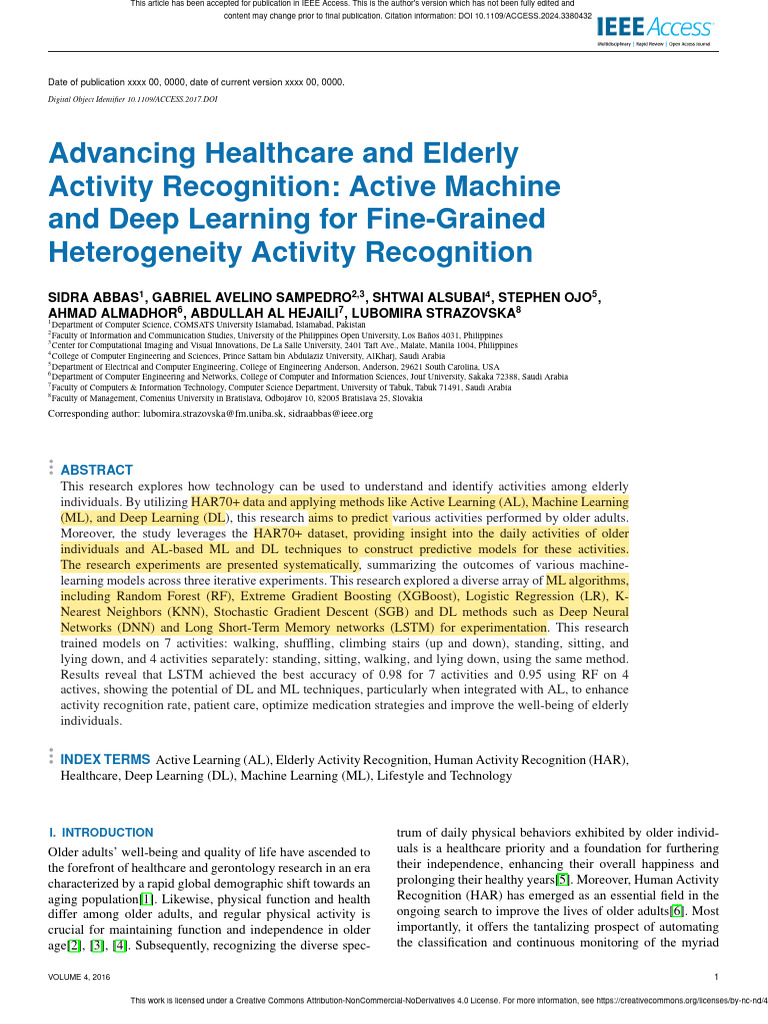 Advancing Healthcare And Elderly Activity Recognition Active Machine And Deep Learning For Fine