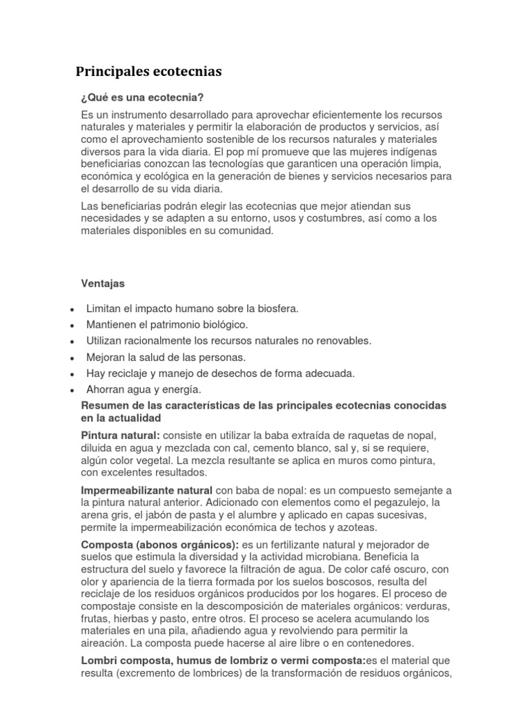 Principales Ecotecnias y sus Beneficios | PDF | Compost | Agua