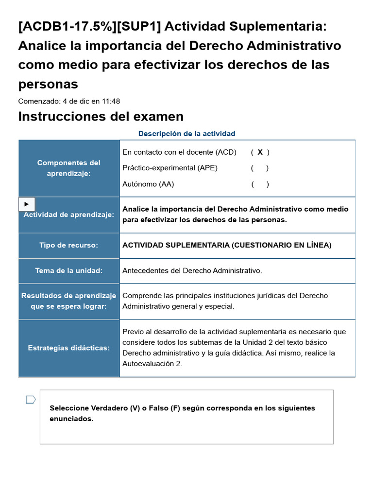 Examen - (ACDB1-17.5%) (SUP1) Actividad Suplementaria - Analice La Importancia Del Derecho ...
