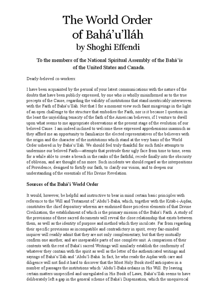 The World Order of Baha'u'llah, by Shoghi Effendi | PDF | Bahá'í Faith ...