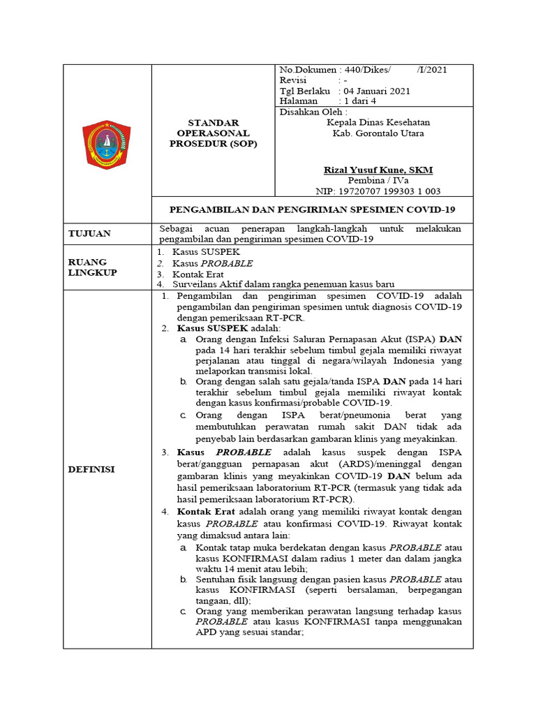 SOP Pengambilan Dan Pengiriman Spesimen | PDF