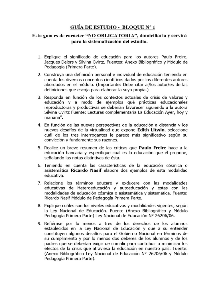 Guia de Actividades Pedagogia - Bloque i - 2023 | PDF | Pedagogía | Escuelas