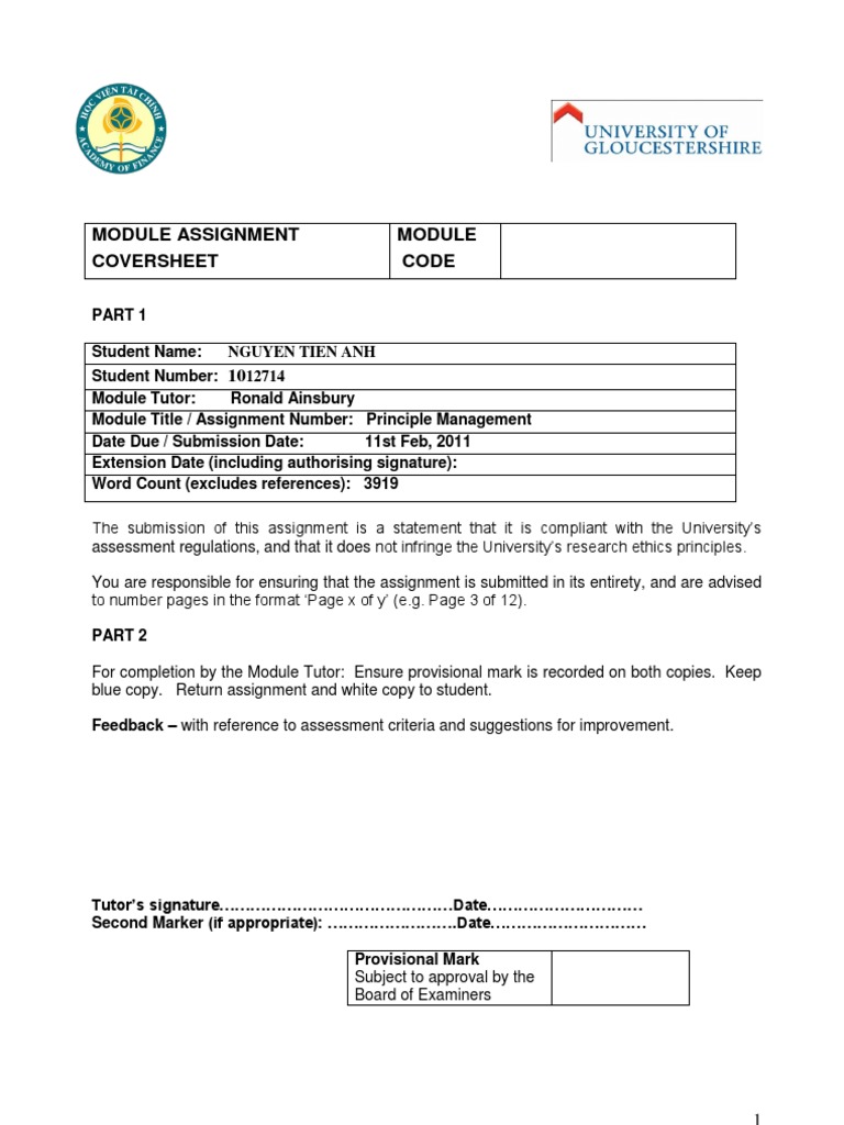 Module Assignment Coversheet Code | PDF | Glaxo Smith Kline | Corporate ...