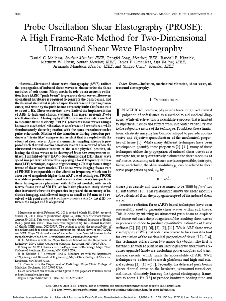 Probe Oscillation Shear Elastography (PROSE) | PDF | Waves | Frequency