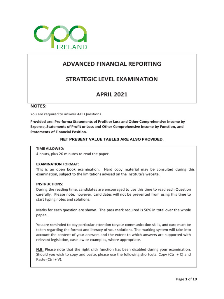 SL Advanced Financial Reporting April 2021 | PDF | Debits And Credits ...