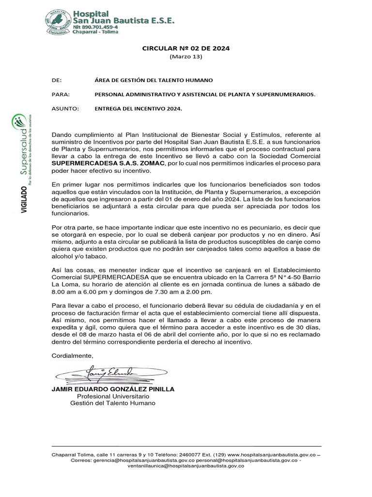 CIRCULAR 002 Incentivo | PDF | Alimentos