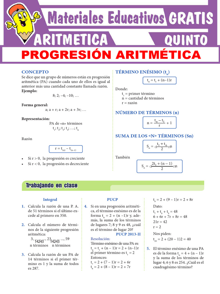 Progresión Aritmética: Conceptos y Ejercicios | PDF | Matemáticas | Lógica matemática
