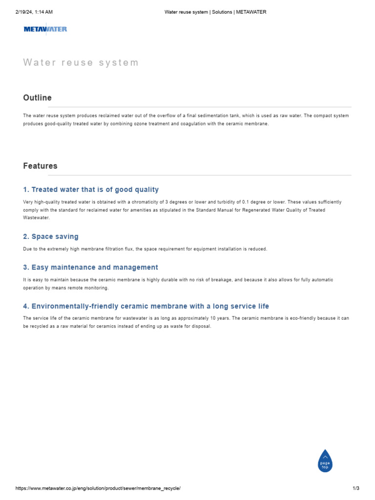 Water Reuse System - Solutions - METAWATER | PDF | Reclaimed Water ...