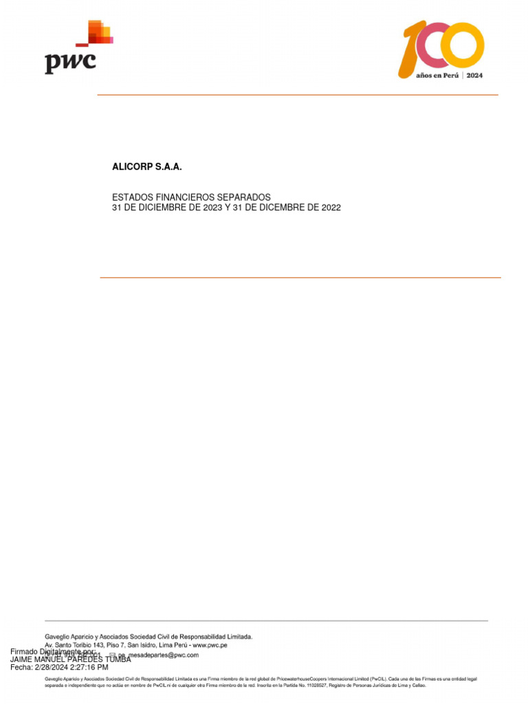 Informe Auditado EEFF Separados 2023 | PDF | Auditoría | normas ...