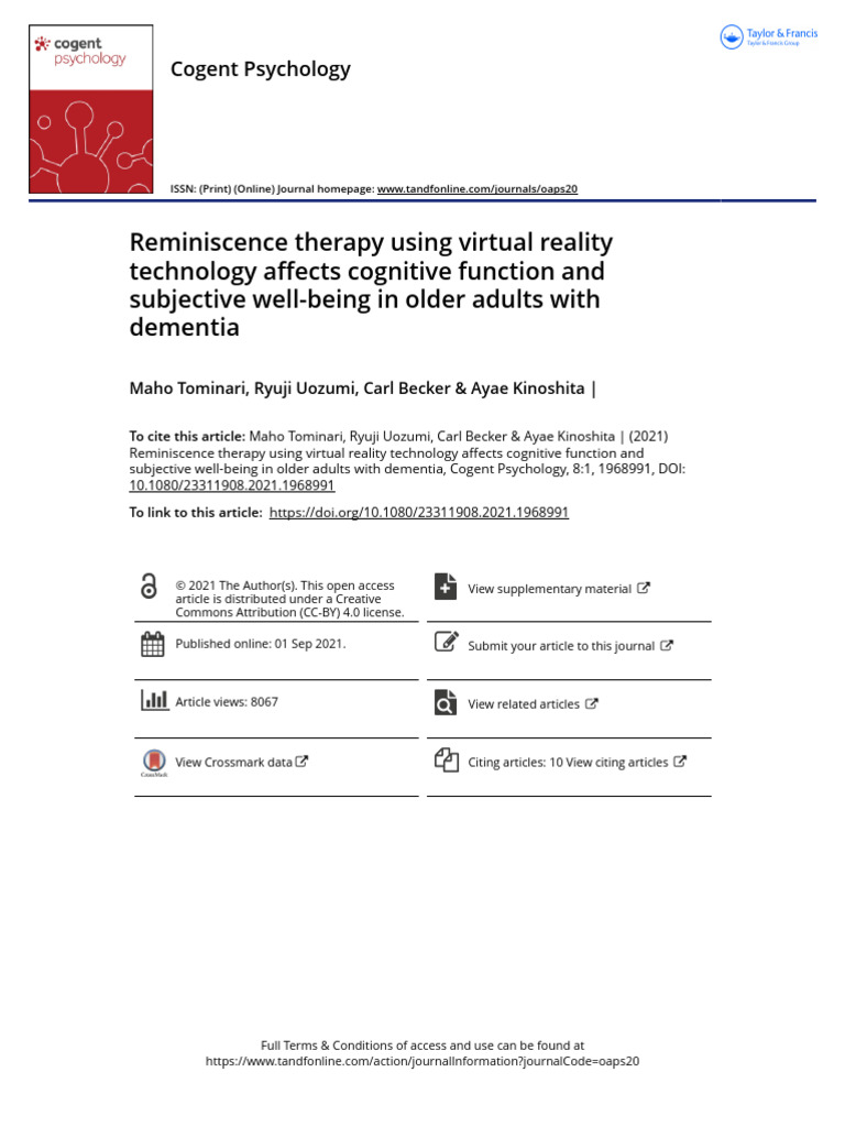 Reminiscence Therapy Using Virtual Reality Technology Affects Cognitive Function and Subjective ...