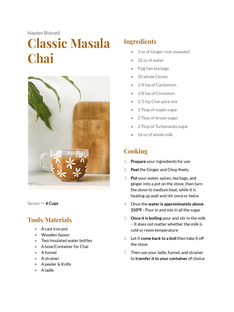 Hayden Final Chai Recipe | PDF | Denaturation (Biochemistry) | Milk