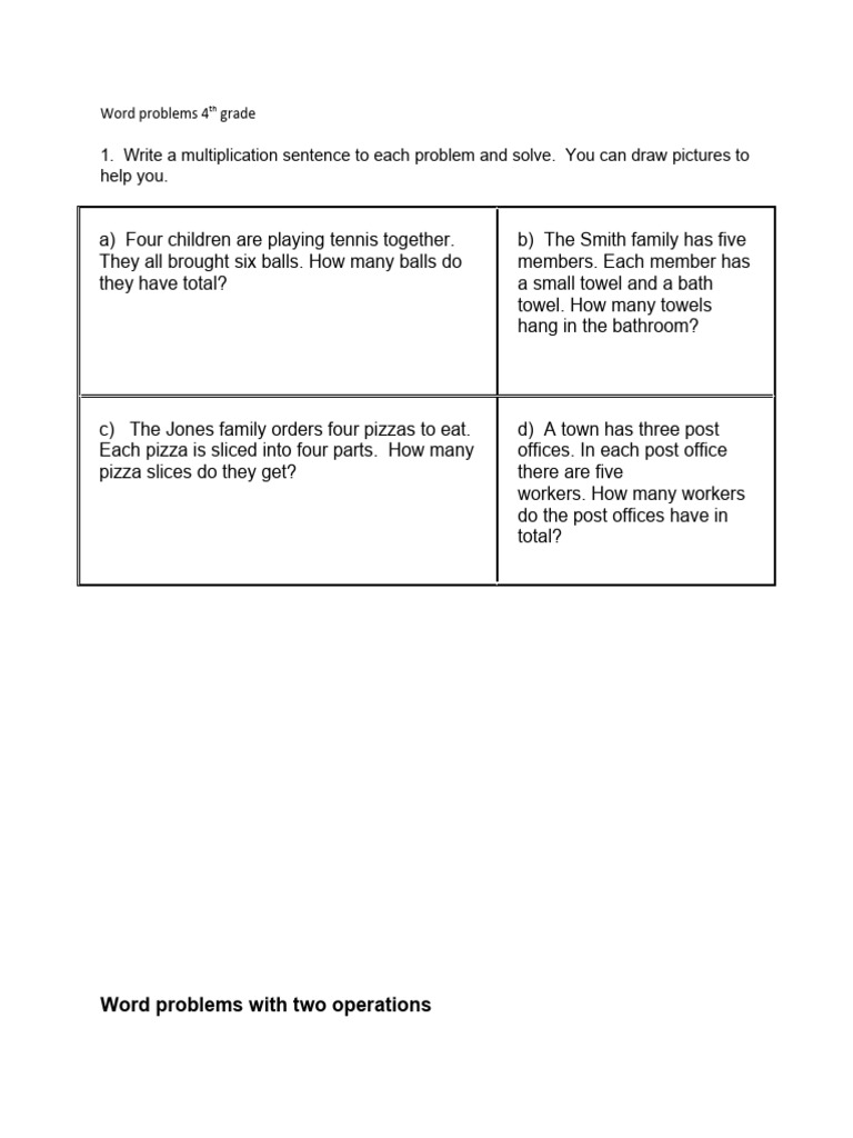 4th Grade Word Problems on Multiplication | PDF | Cuisine | Foods