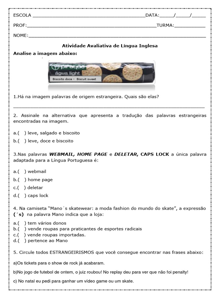 Atividade de Estrangeirismos em Inglês | PDF | Carreira e Crescimento ...