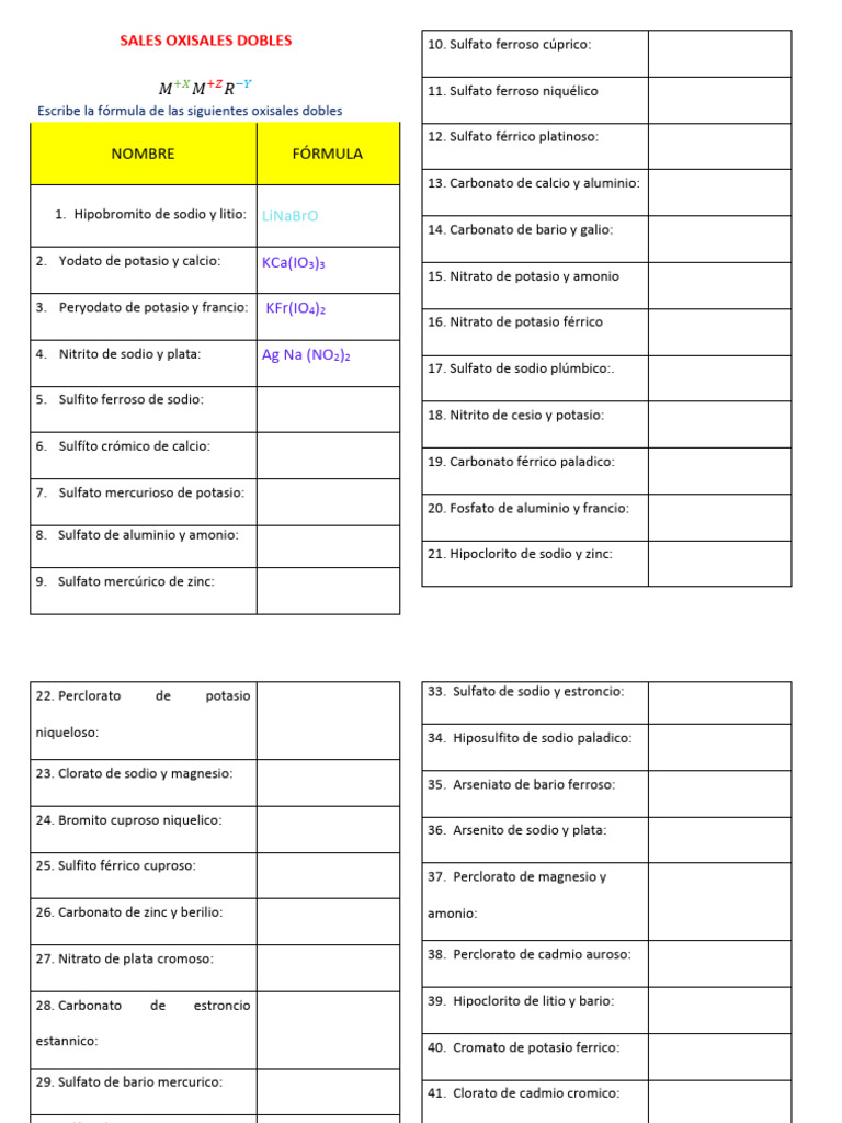 5to SALES OXISALES DOBLES FORMULAR | PDF | Sustancias químicas | Átomos